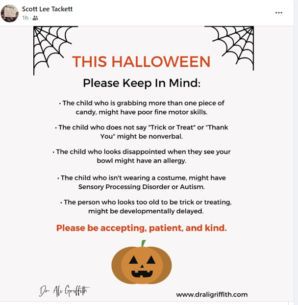Halloween responses to keep in mind–a flyer reminder to be kind when we ...